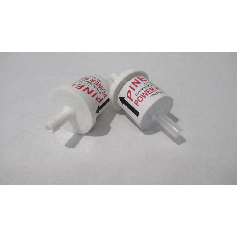 Inline Fuel Filter with 1/4 inch hose barbs on both ends.